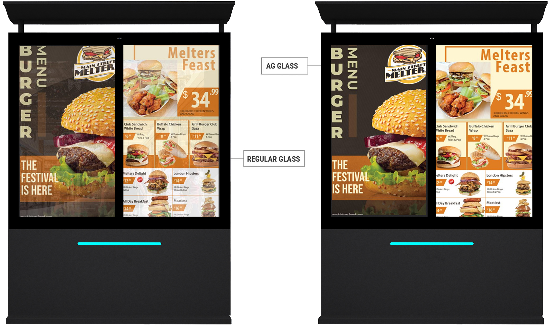 55" Outdoor Drive Thru Digital Menu Board D2 Series Dual Screens IP-65 ...